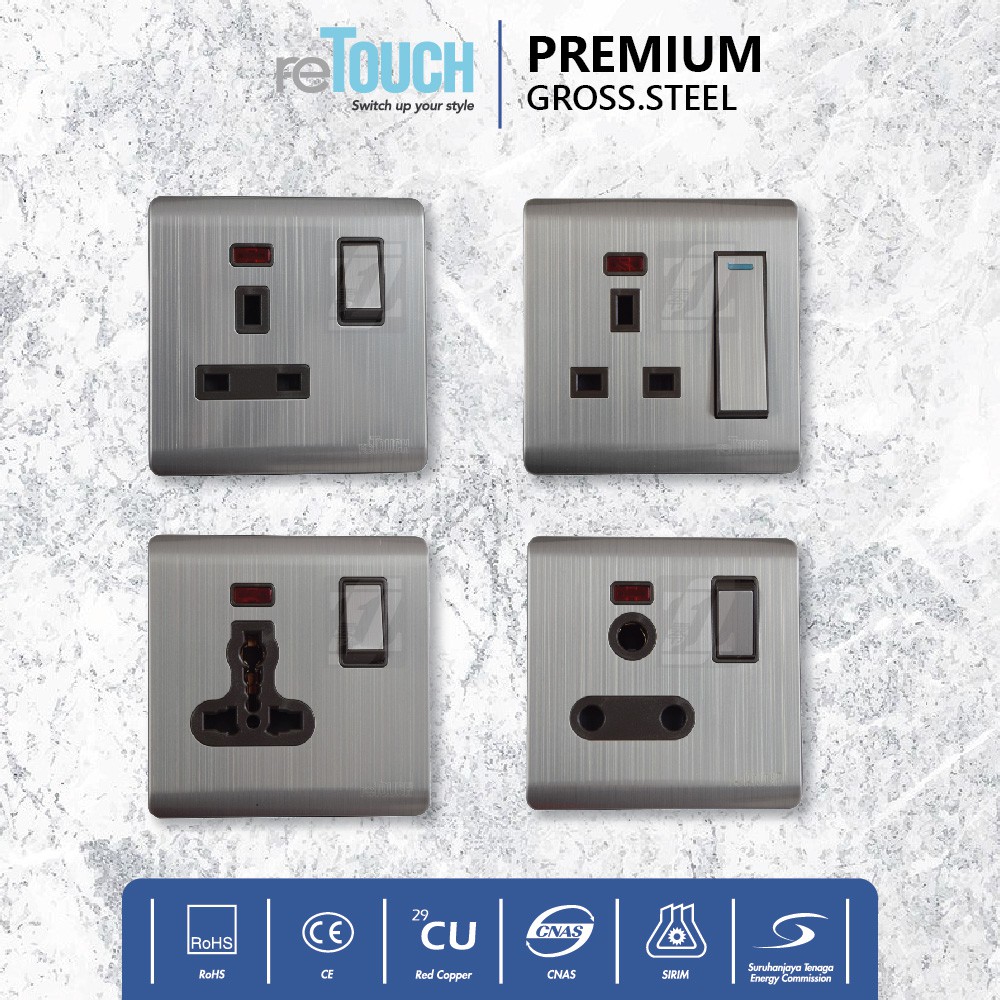 [Sirim] Retouch Premium Gross Steel Aluminium Socket 3Pin 13A, 13A Big ...