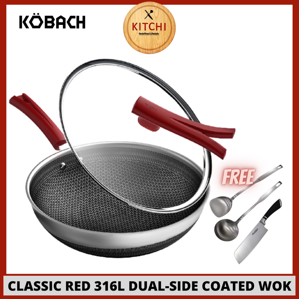 KOBACH KG-TM1596 4th Gen Classic Red 316L Stainless Steel Wok+Free ...