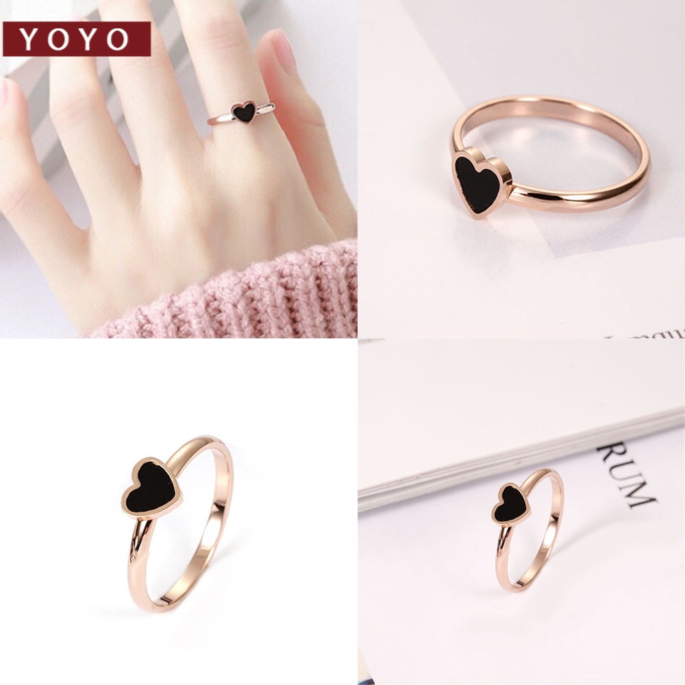 YOYO Black Love-heart Shape Pattern Black Ring Fashion Simple Japanese ...
