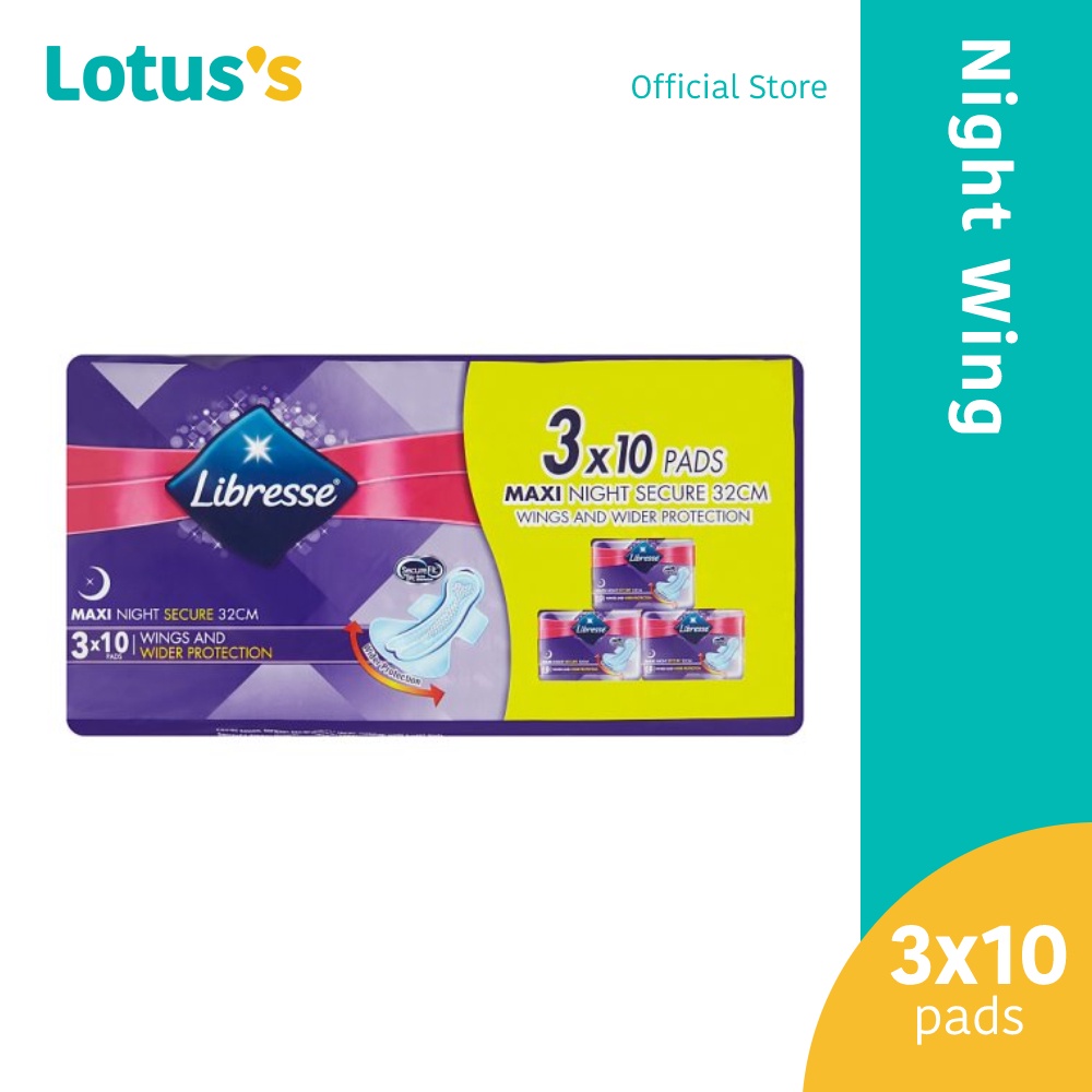 Libresse Maxi Night Secure Wings And Wider Protection 32cm (3 x 10 Pads ...