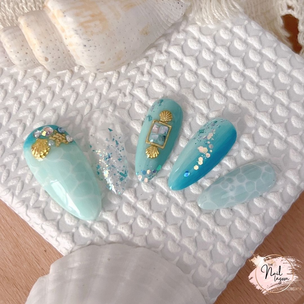 THE NAIL LAGOON 20pcs/set Fake Nails Artificial Nails Pastel Ocean ...