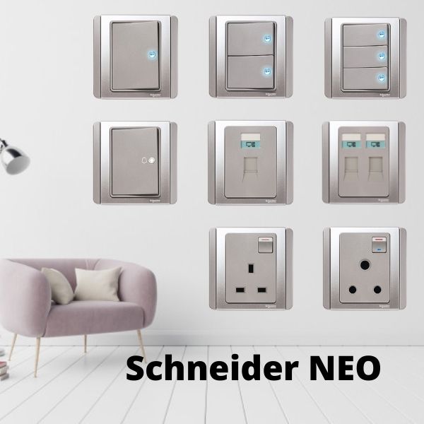 [Full Range] Schneider Neo Horizontal Switch Grey Silver With Blue Led ...