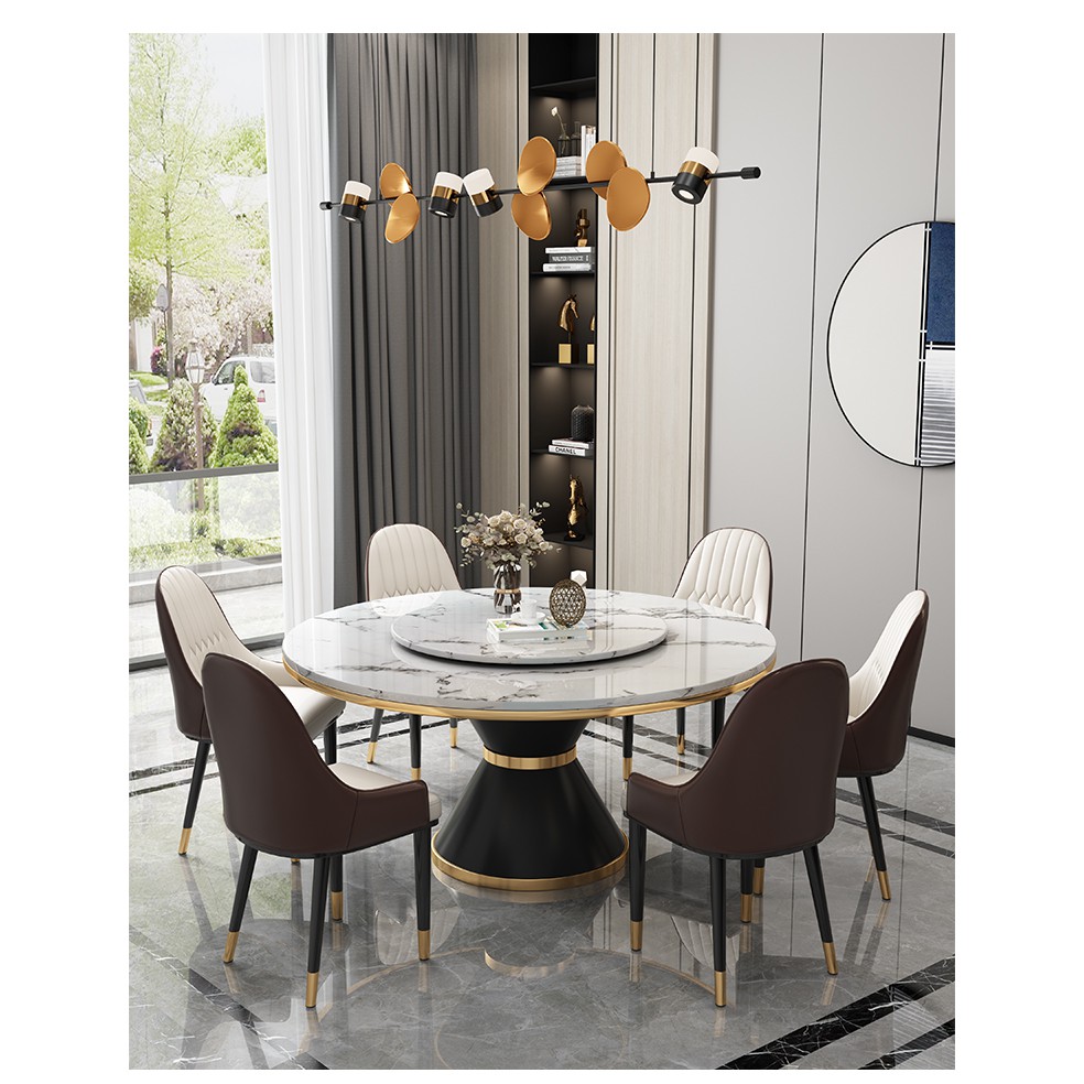 100% Real Marble Round Dining Table And Chair Set Luxury Moderm Home ...