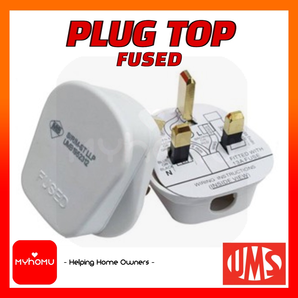 UMS SIRIM 3 PIN NYLON FUSED PLUG TOP 13A/15A KEPALA PLUG NYLON/CERAMIC ...