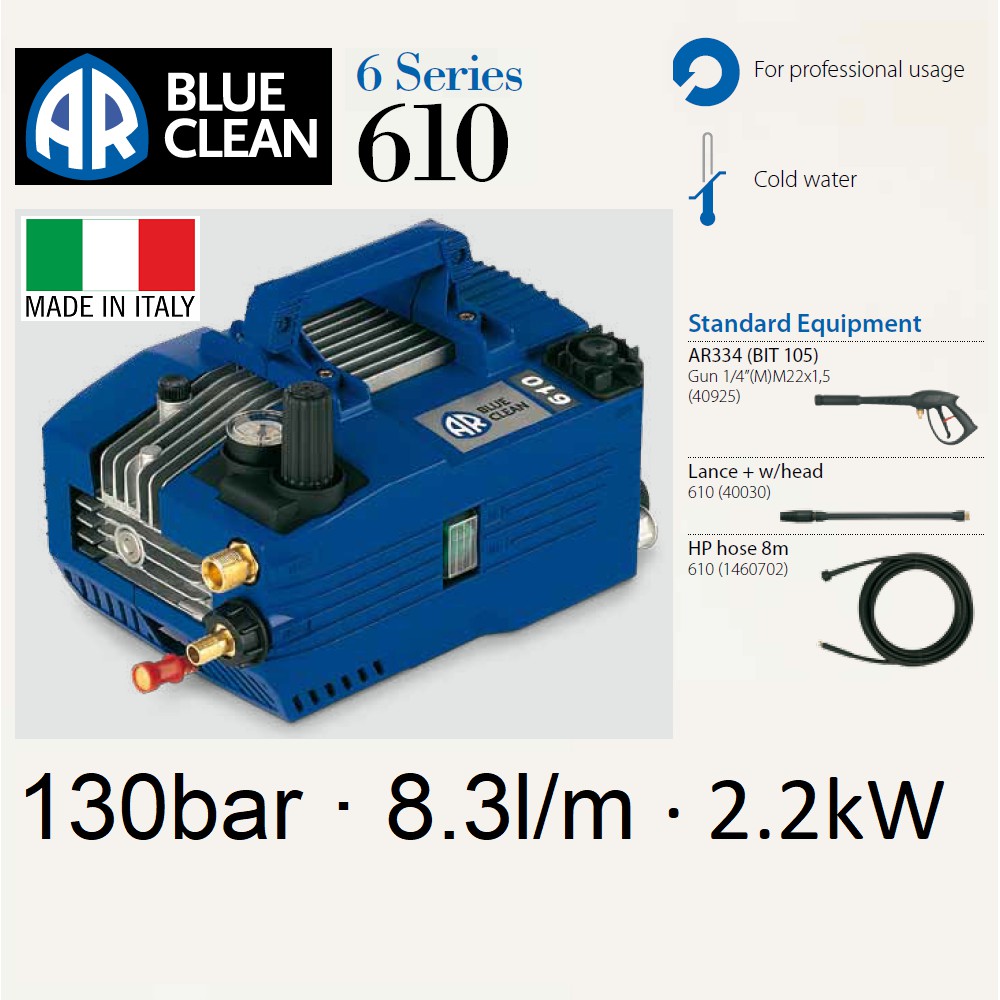 AR 610 High Pressure Cleaner Water Jet Blue Clean (Made in Italy ...