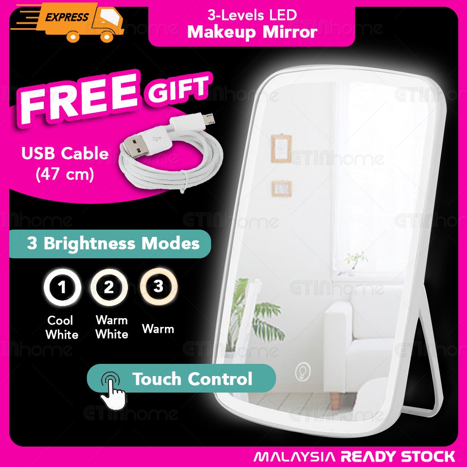 Mirror LED Cermin Makeup Mirror with Light 3 Level Solekan Berlampu ...