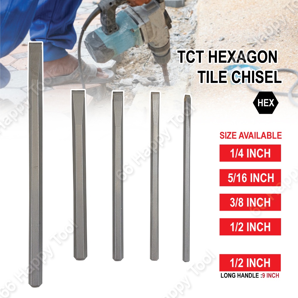 TCT 6"/9" Hexagon Tile Mosaic Chisel 1/4" 5/16" 3/8" 1/2" Head Size For ...
