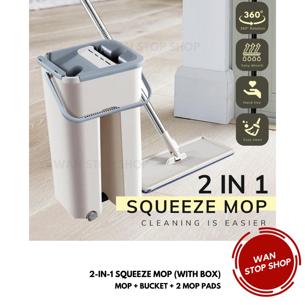 2-IN-1 Squeeze Mop Dry and Self-Wash Flat Mop Mop Lantai Squeeze Dry ...