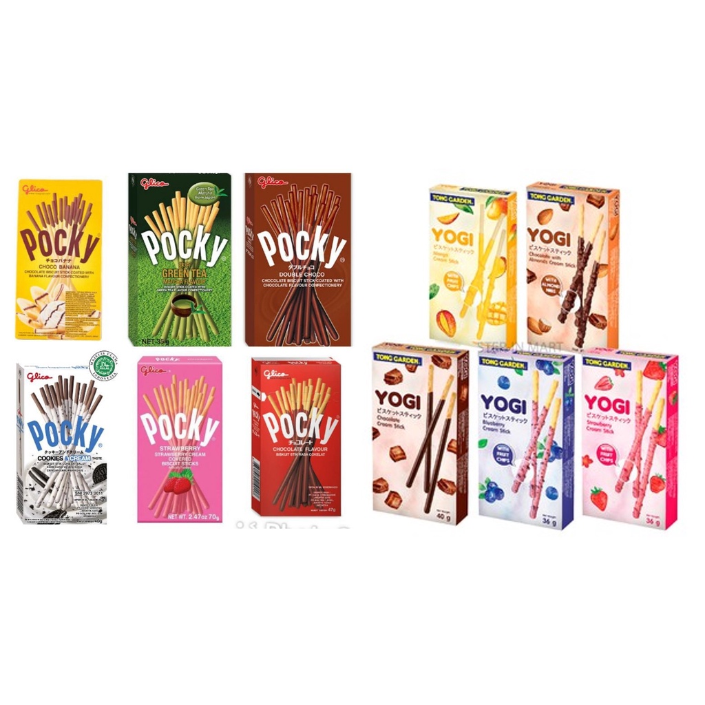 Glico Pocky Assorted Flavour Biscuit Sticks 40~47g & Tong Garden Yogi Assorted Flavour Biscuit ...