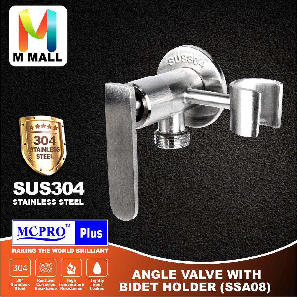 MCPRO PLUS SUS304 Bathroom Faucet ANGLE VALVE WITH BIDET HOLDER SSA08 ...
