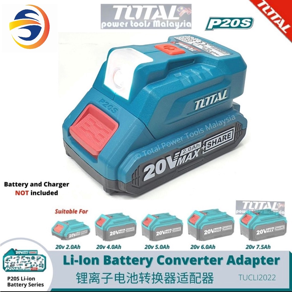 TOTAL 20V LITHIUM-ION CONVERTER ADAPTER FOR USB-A CHARGER AND 12V PORT ...
