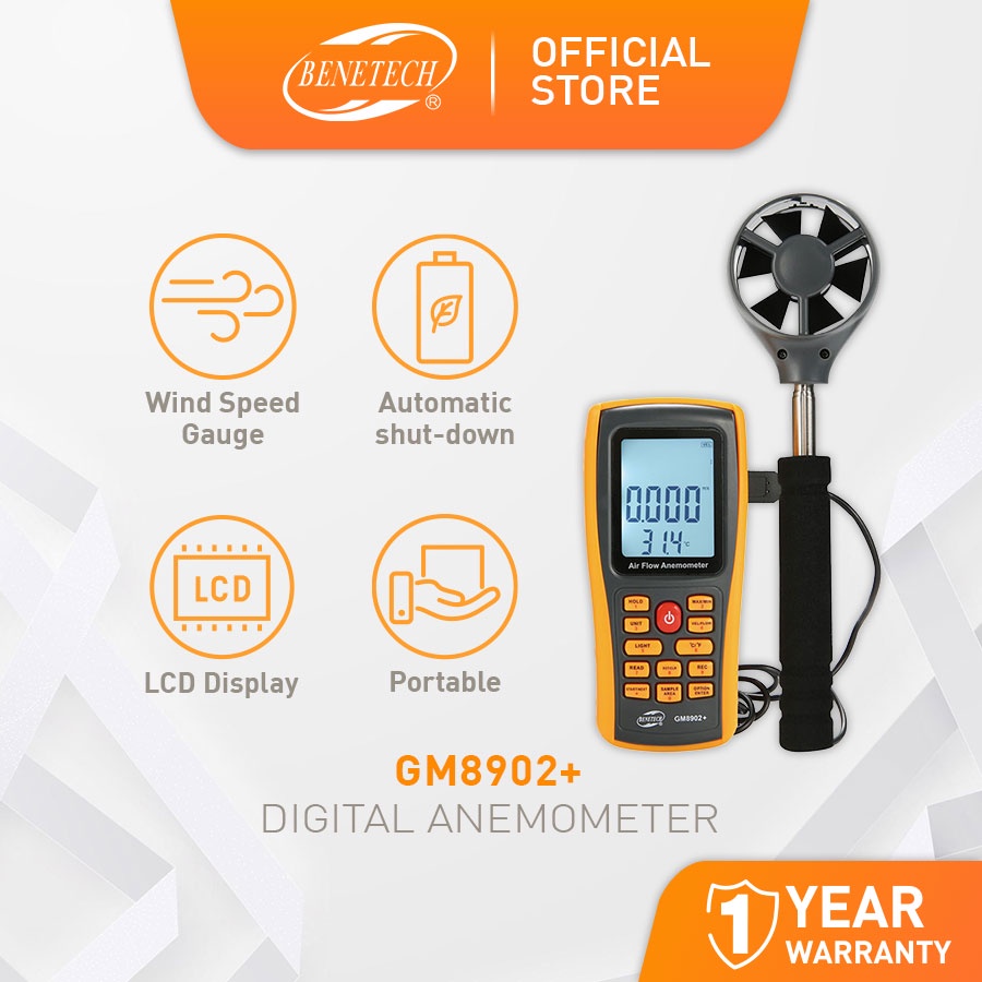 Benetech GM8902+ Air Flow Digital Anemometer for Wind Velocity, Temperature and Flow | Shopee ...