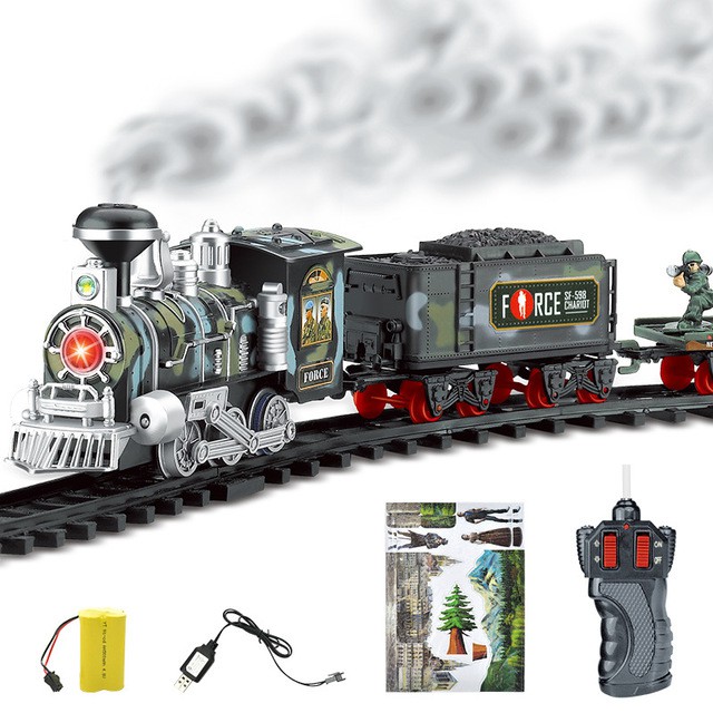 🔥FREE SHIPPING🔥Remote control train car toy set steam smoke conveyance ...