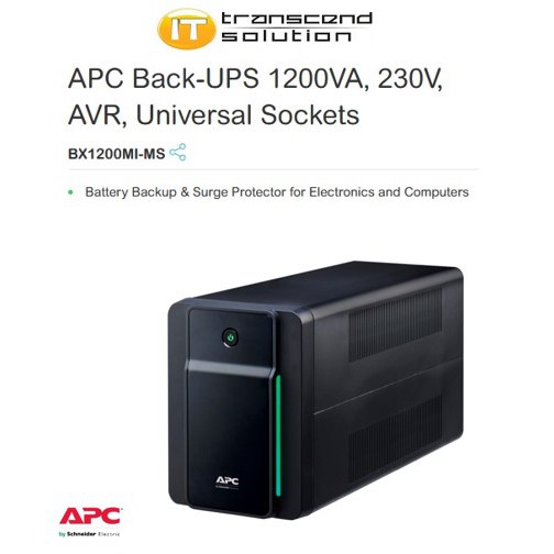 APC Back-UPS 1200VA, 230V, AVR, Universal Sockets ( APC BX1200MI-MS ...