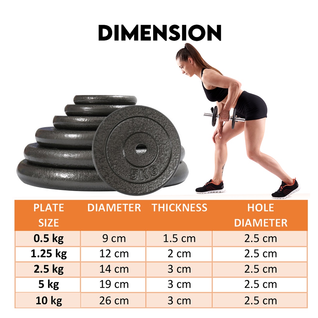 Cast Iron Weight Plate - 1 pairs (2.5kg / 5kg / 10kg) / Plat Berat Besi Tuang - 1 pasang (2.5kg ...