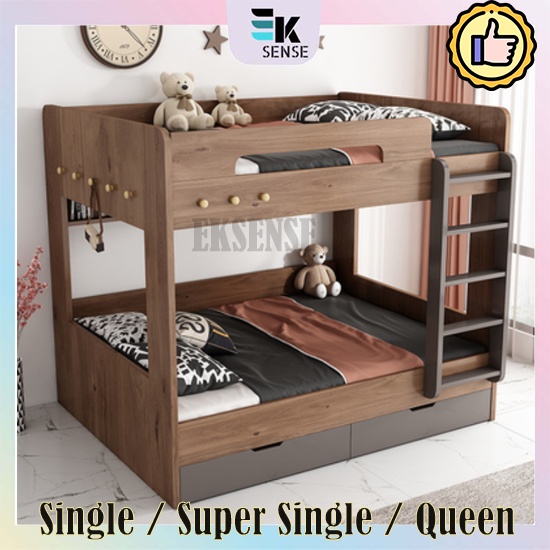 Premium Kids Double Decker Bed Frame Upper and Lower Queen Loft Bunk ...