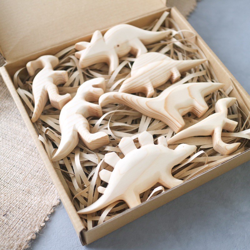 Wooden Natural Dinosaur Figurines Set | Set of 7 Dinosaur | Pine Wood ...