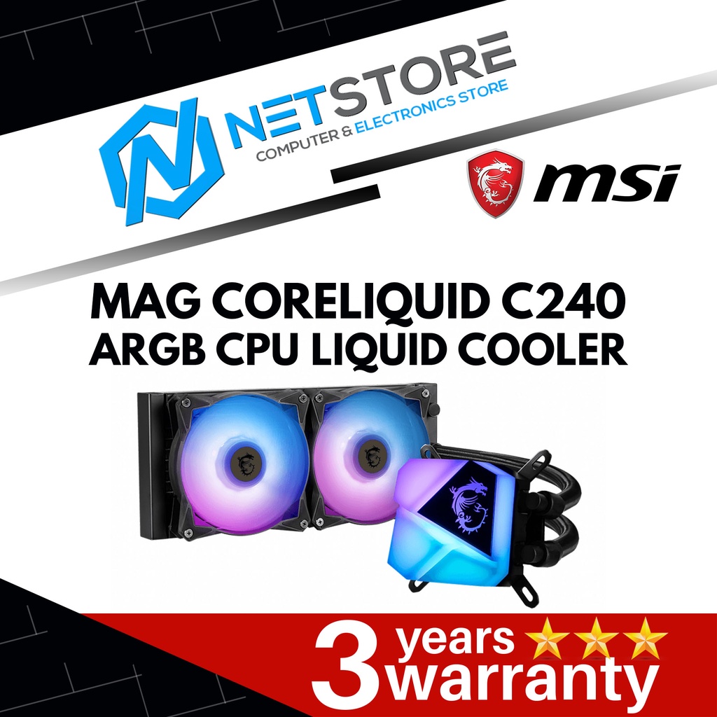 MSI MAG CORELIQUID C240 ARGB CPU LIQUID COOLER | Shopee Malaysia