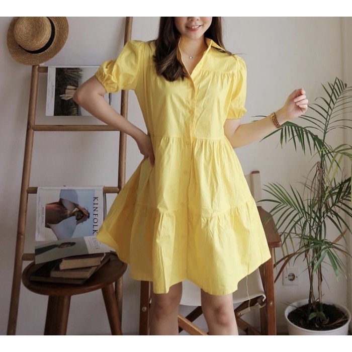 Button RUFFLE DRESS ZC46 - ZOUYI - White | Shopee Malaysia