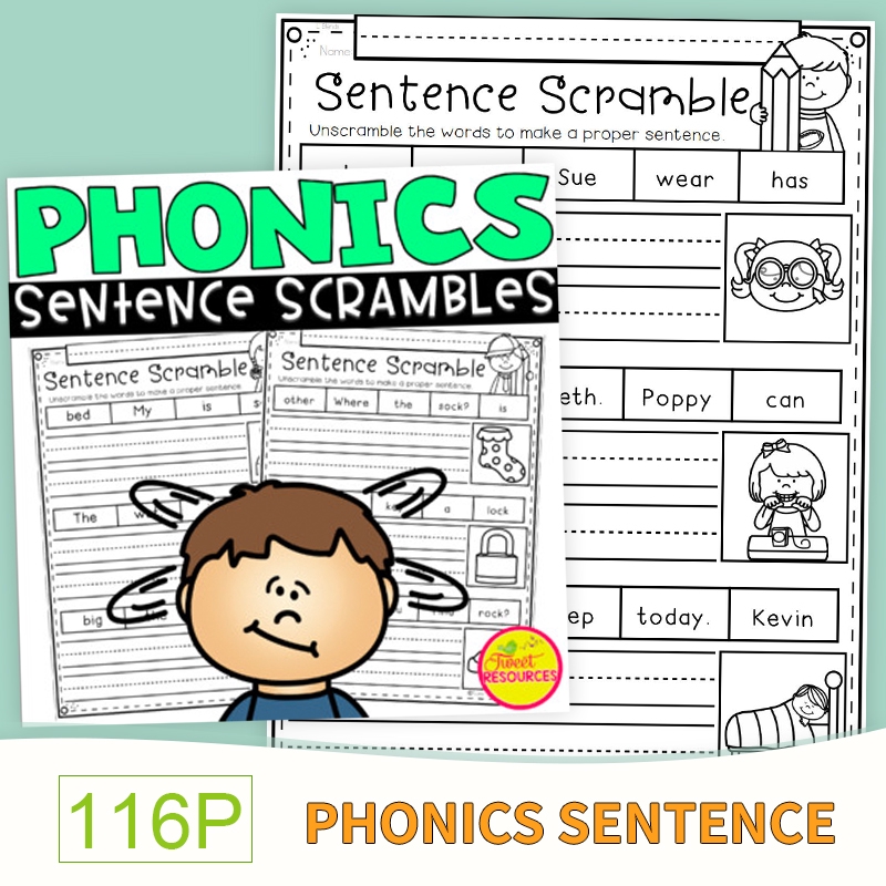 Phonics Sentence Scrambles for Kindergarten and First Grade Worksheets ...
