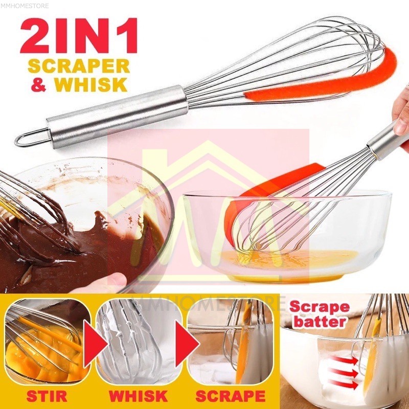 🔥Ready Stock🔥2in1 Kitchen Stir Whisk & Silicone Batter Scraper | Shopee ...
