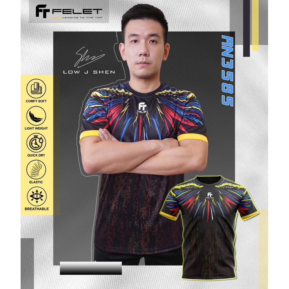 FELET Graphic Design Series Unisex Badminton Shirt RN - 3585 100% ...