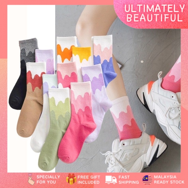 [Ready Stock] Ultimately Beautiful 1 Pair of Gradient Colour Sock Plain ...