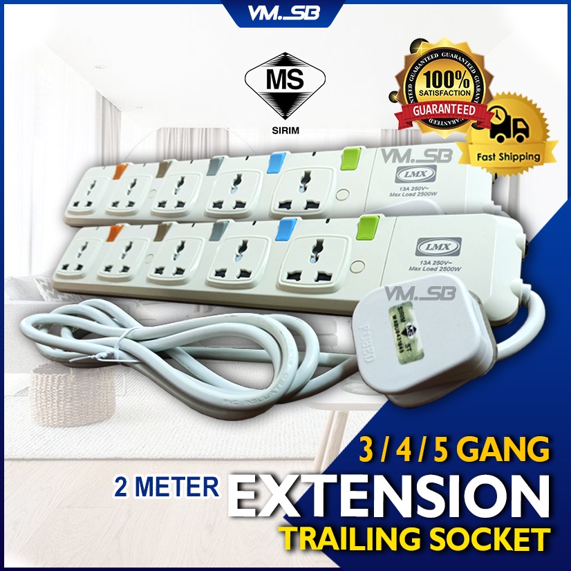 Extension Socket 3 / 4 / 5 Gang Multi Extension Plug Universal Adapter ...