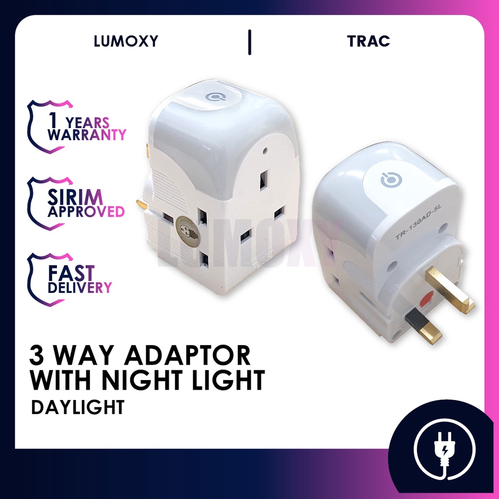 LMY_SIRIM 2in1 3 Way Multi Adaptor LED Night Light Neon UK 3 Pin Plug ...