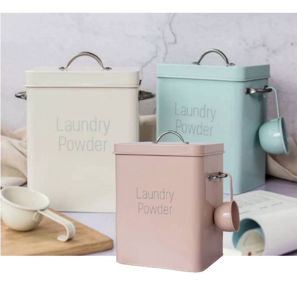 Laundry Detergent Powder Tin Storage (Cyan, White, Pink) | Shopee Malaysia