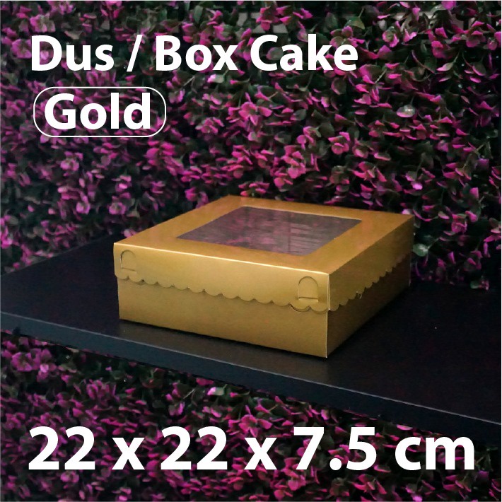 (Bekasi) Gold Box 22 x 22 x 7.5 cm with Mica - Cake Box - Gold Cake Box ...