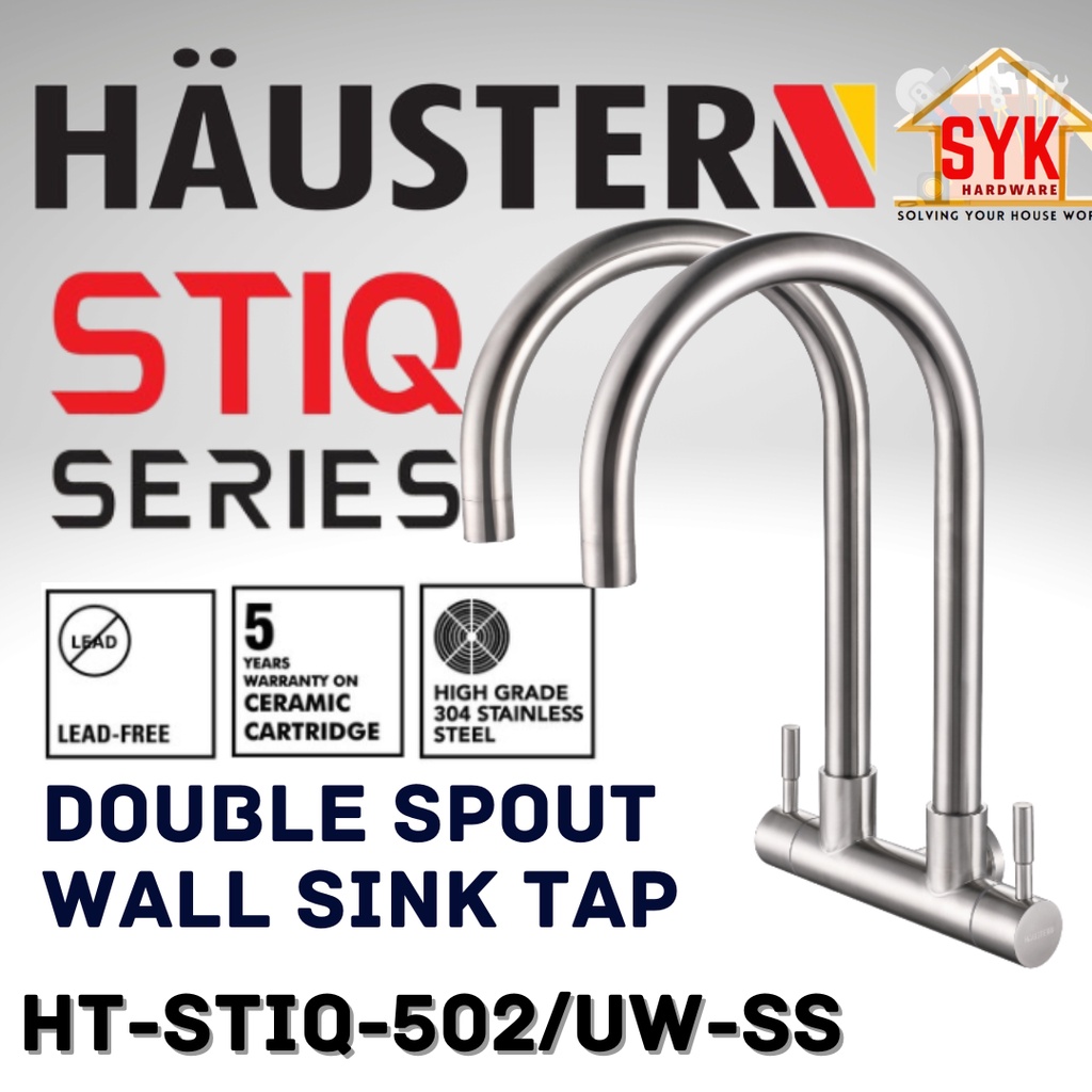 SYK RUBINE HAUSTERN HT-STIQ-502/UW-SS Double Spout Wall Sink Tap ...