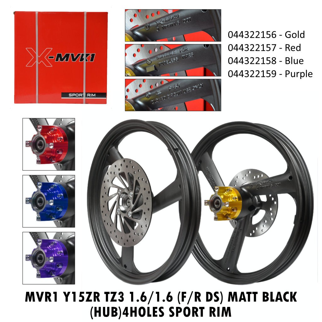 Y15ZR Y16ZR SPORT RIM TZM TZ3 MVR1 MATT BLACK 160/160 HUB ALLOY 4 LOBANG | Shopee Malaysia