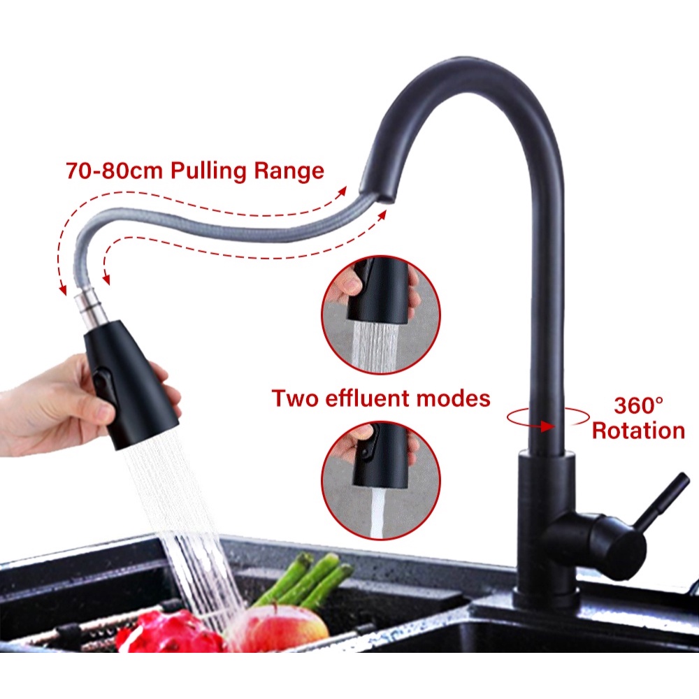 Faucet Kitchen Stainless Steel 360°Swivel Pull Out Faucet Sink Water ...