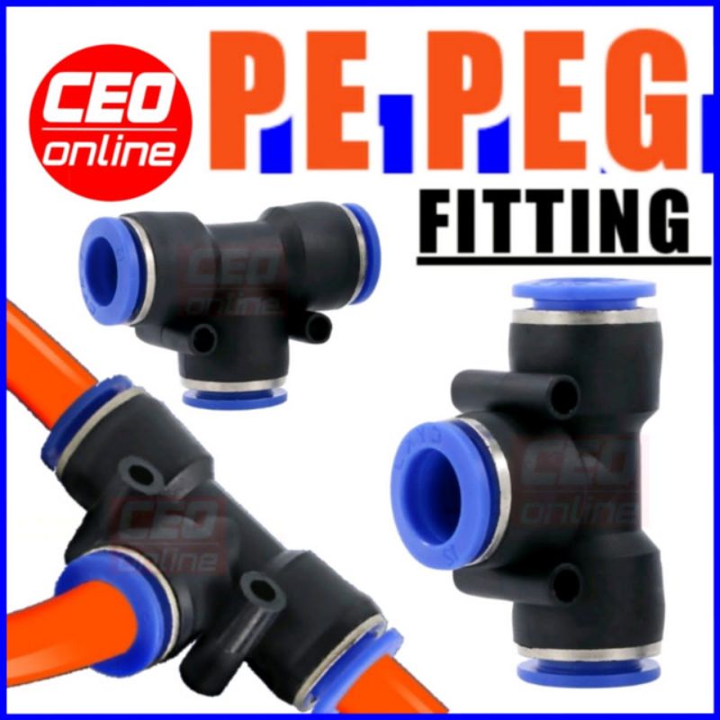 CEO 🇲🇾 PE PEG Pneumatic Fitting Tee Shaped 4mm 6mm 8mm 10mm 12mm 14mm ...