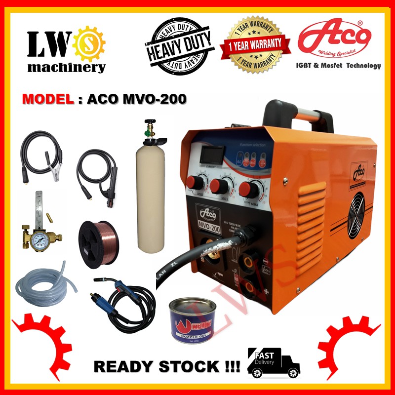 ACO MVO-200 MMA 6 IN 1 WELDING MACHINE FULL SET WITH ACCESSORIES (GAS ...