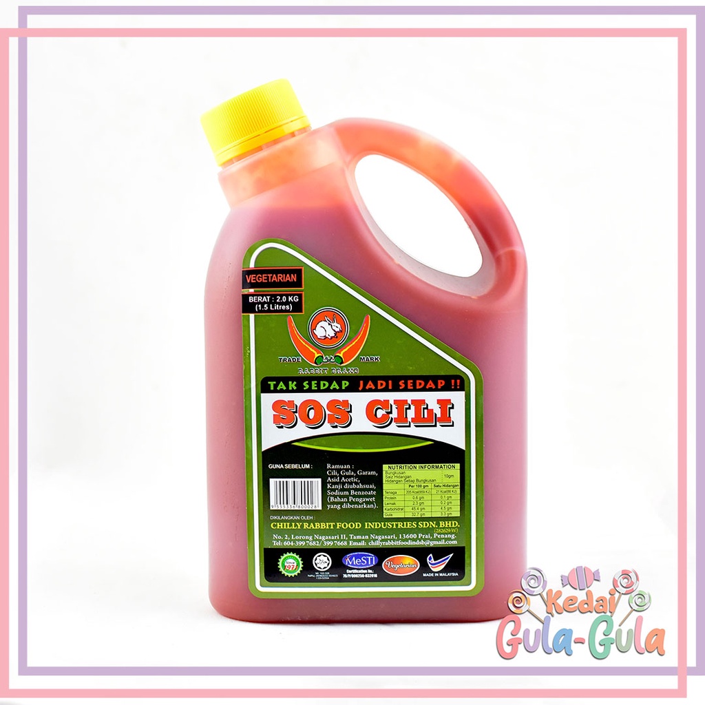 2kg 1.5 litre Vegetarian Chili Sauce Rabbit Brand | Sos Cili Cap Arnab ...