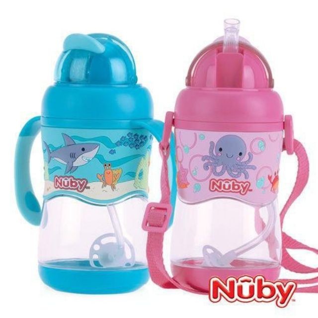 NUBY TRITAN FLIP-IT WITH 3D VINYL WRAP WITH WEIGHTED STRAW Drinking Water Bottle 400ml Single ...