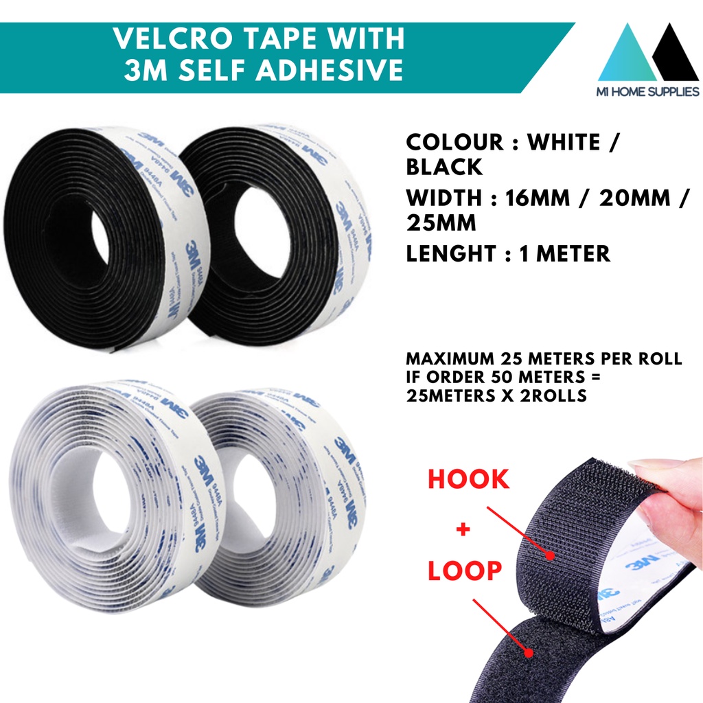 Velcro Tape with 3M Self Adhesive Glue Hook & Loop Tape Fastener Mosquito Net Home Improvement ...