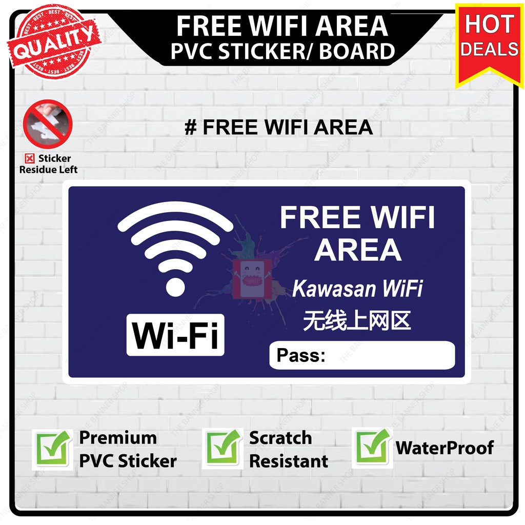 Free Wifi Area Signage, Wifi Signage Sticker ⛔ (Sticker Only / Sticker ...