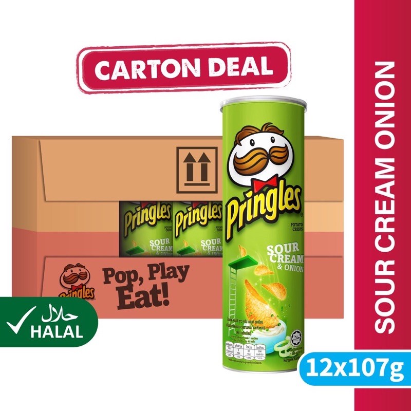 Pringles Potato Crisps - Sour Cream & Onion 1 Carton (107g x 12 ...