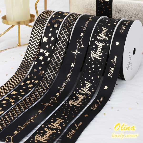 9.1m/roll black gold ribbon birthday cake wrapping ribbon | Shopee Malaysia