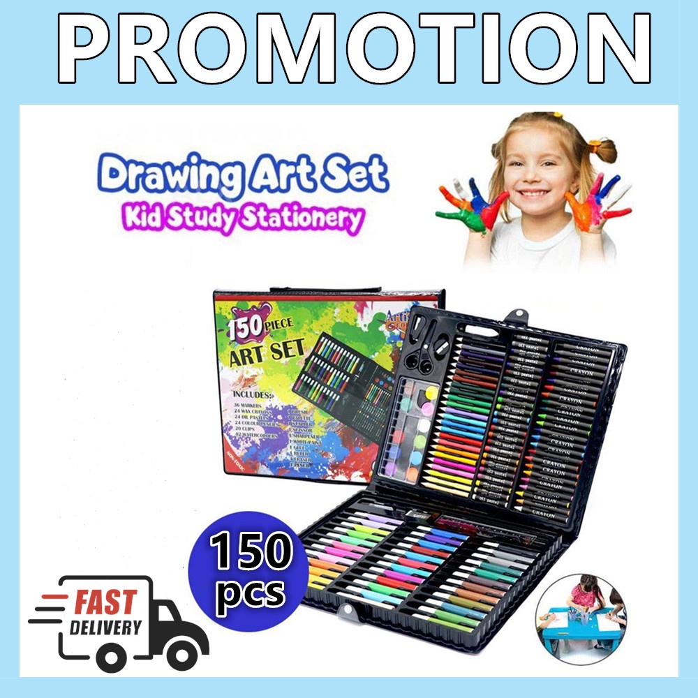 (SHIP FROM KL) 150 pcs Kids Drawing Art Set Painting Pen Colour Pencils ...