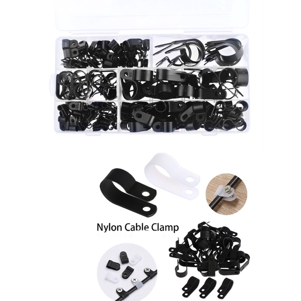 🌟200PCS🌟Nylon Cable Clamp Durable Wiring Hose Fastener R-Type Clip ...