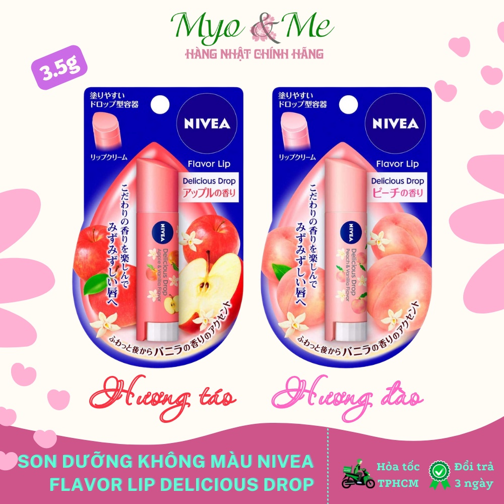 Nivea Flavor Lip Delicious Drop Japanese Lip Balm - Peach, Apple ...