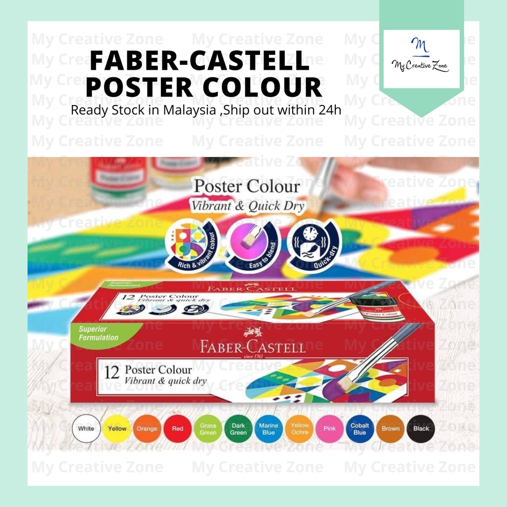 Faber-Castell Poster Colour 12 Colours 15cc / Warna Poster / Water ...