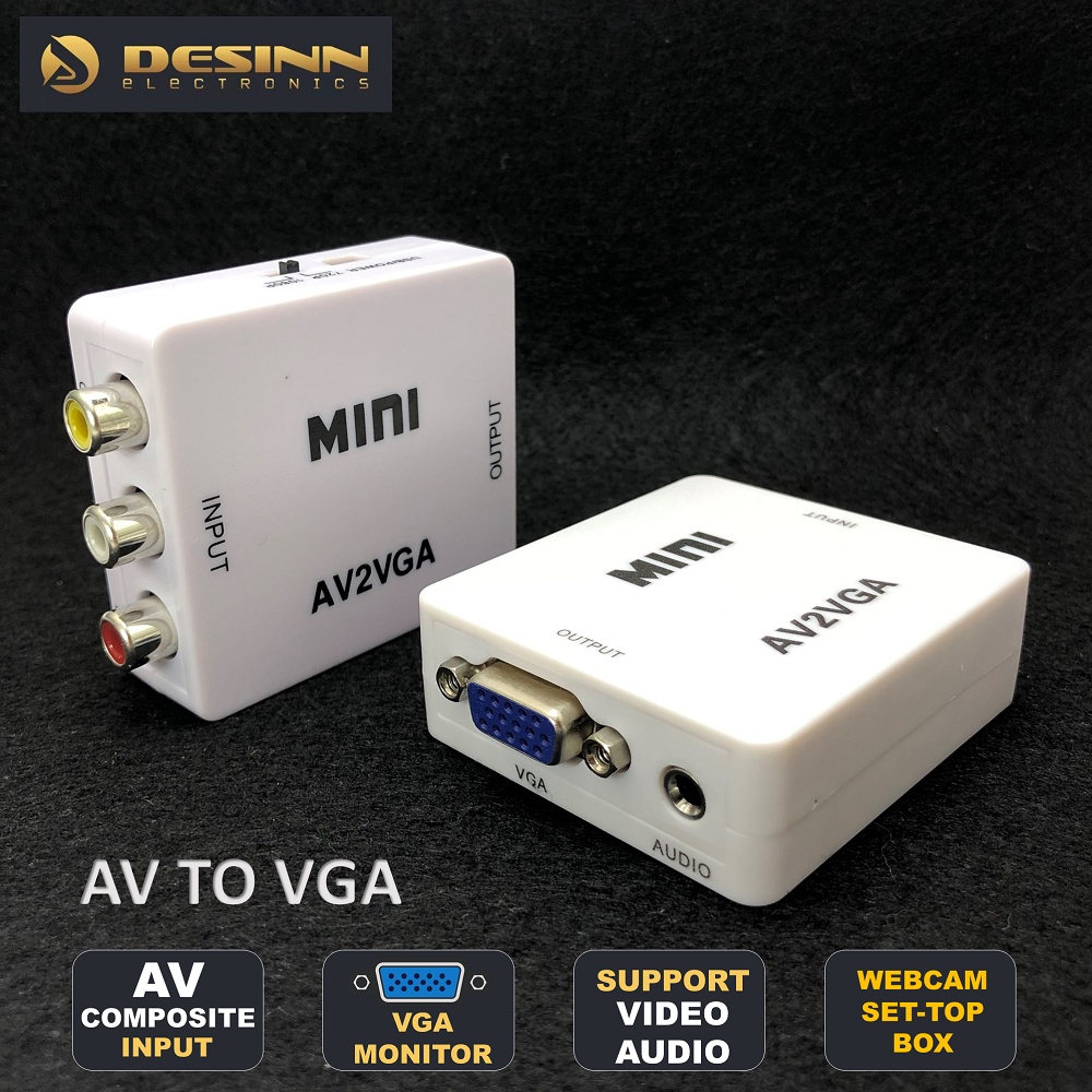 Mini AV Composite to VGA Video Audio Converter Adapter monitor 3.5mm ...