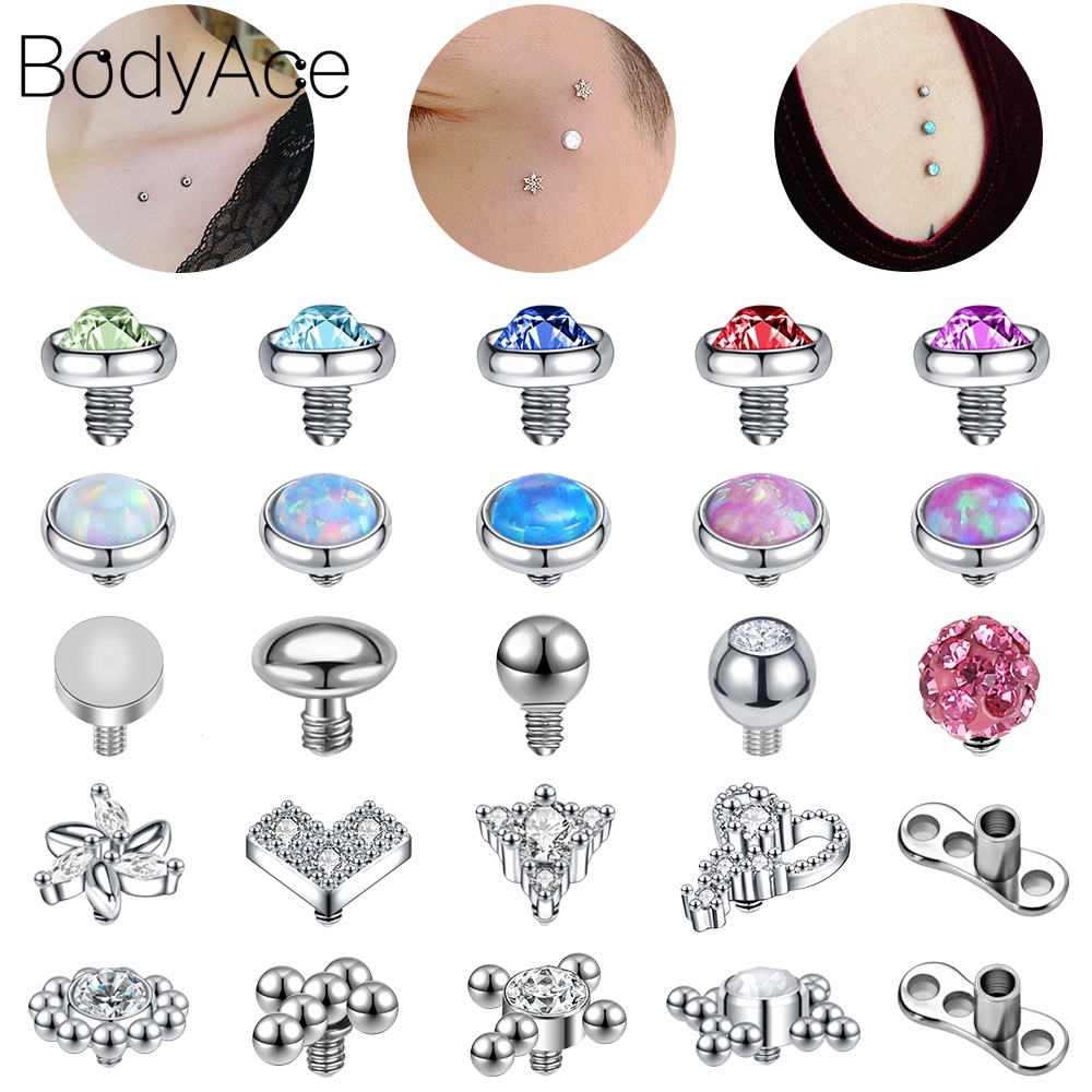 Bodyace 1 Pc Opal Dermal Anchor Flower Crystal Micro Dermal Piercing ...