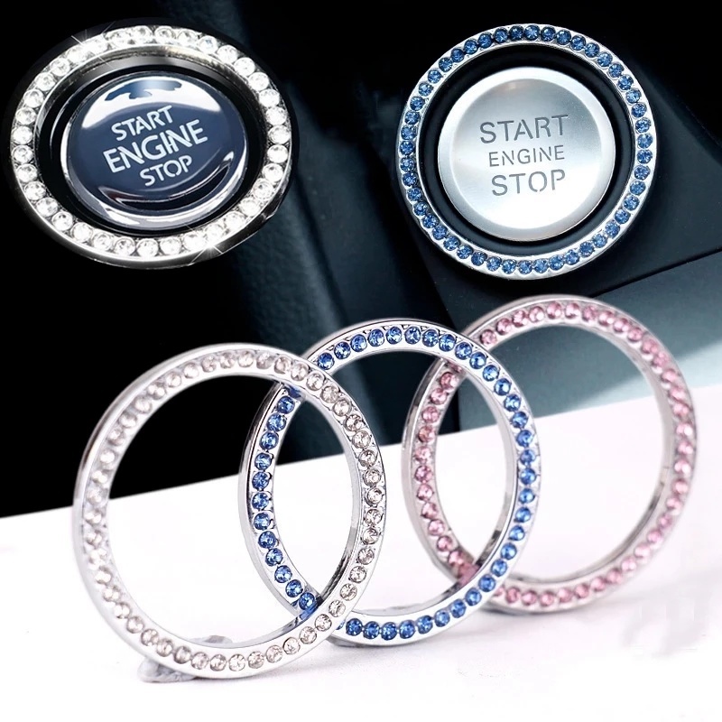 Key Ring Diamond Sticker / Car One-Key Engine Start 3D Metal Cover ...