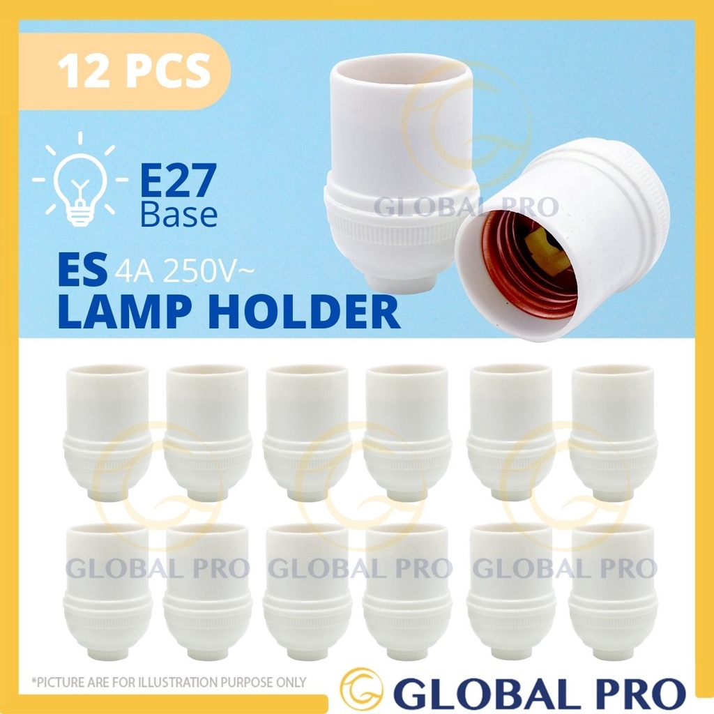 [12 PCS] ES Lamp Holder E27 4A 250V Holder Plastic Standard Screw-in Socket Lampu Mentol Led ...
